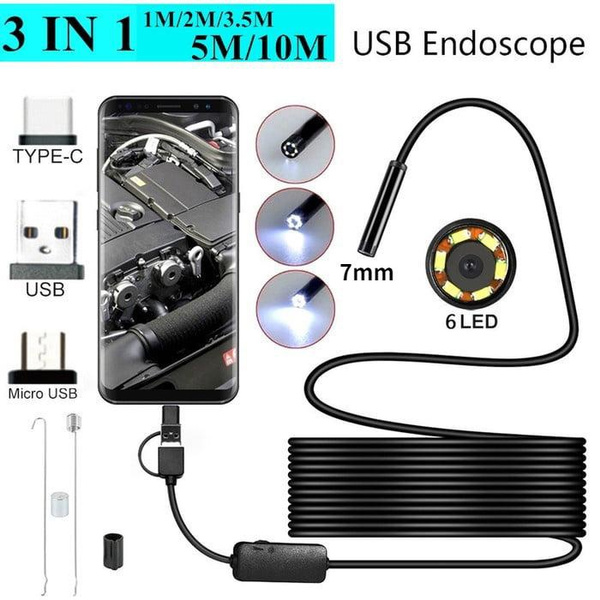 3 In1 1M/2M/5M/10M USB Earpick Mini Camera Endoscope Waterproof 6LED ...