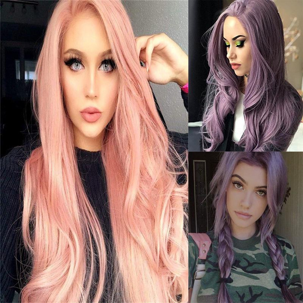 New Wig Female Harajuku Purple Long Curly Hair Pink Big Wavy Roll Long ...