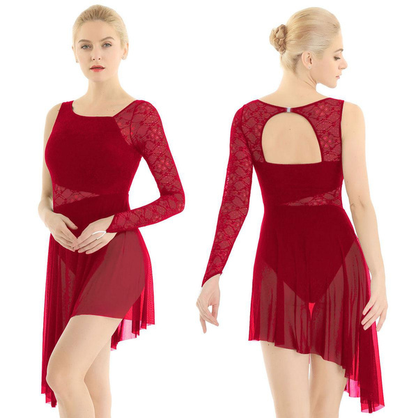 Women Asymmetric Dance Leotard Dress Lyrical Modern Ballet Dance ...