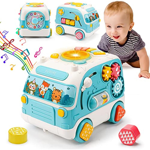 Baby Musical Bus Toys, Busy Crawling Learning Cube Baby Toys 6 9 12 18 ...