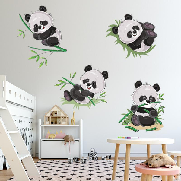 Adorkable Animals Eatting Bamboo Pandas Wall Decals for Living Room ...