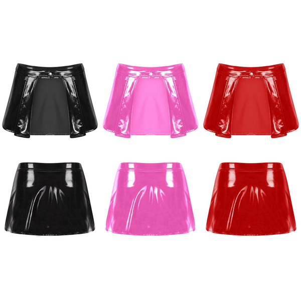 Hot Ladies Wet Look Patent Leather Shiny Mini Skirt Club wear Slim ...