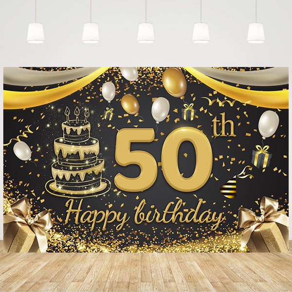 Happy 50th Birthday Backdrop Banner Black Gold 50 Birthday Photo ...