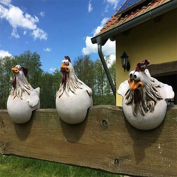 Chicken Fence Decoration Statues for Garden Stairs Farm Chicken ...