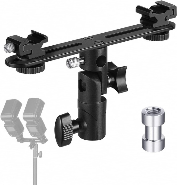 Dual Cold Shoe Flash Mount Speedlight Bracket, 180° Swivel for Light ...