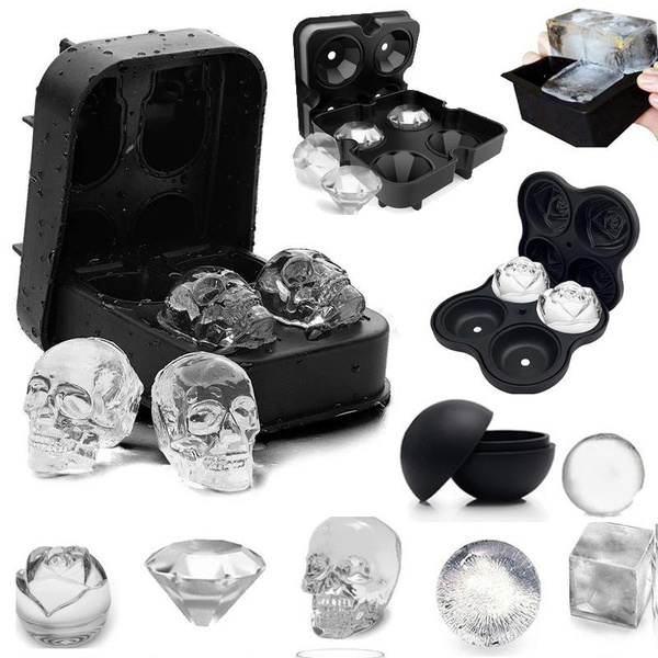 Ice Cube Tray Reusable Silica Gel 3D Ice Ball ,Rose ,Diamond ,Skull ...