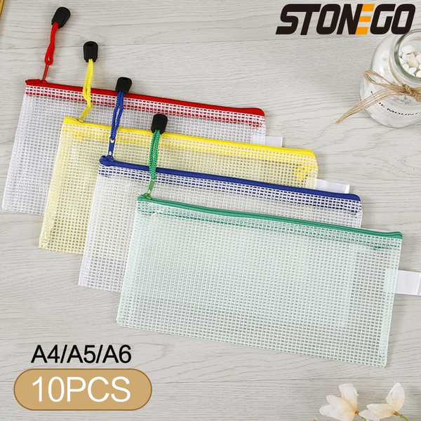 STONEGO 10PCS Durable Waterproof File Bags Storage Bag Plastic Mesh ...