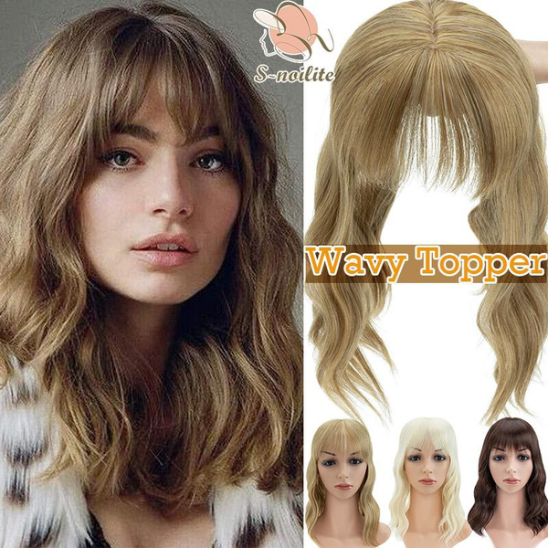 S-noilite Bobo Style Loose Water Wavy Topper with Bangs Hairpiece Clip ...