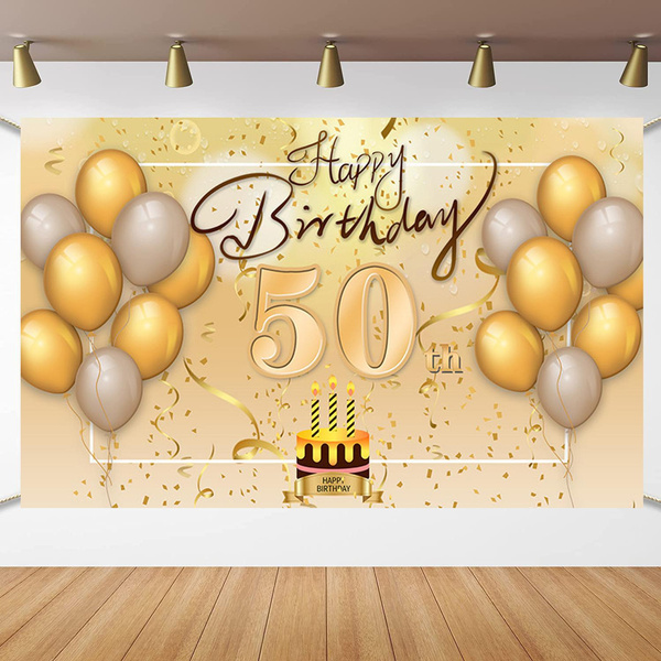 White Gold 50 Years Old Birthday Backdrop Decorations 50th Birthday ...