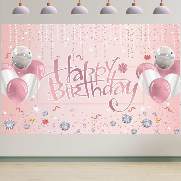 Pink Glitter Diamonds Happy Birthday Backdrop Banner Happy Birthday ...