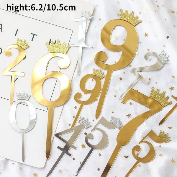 10Pcs Mirror Surface Cake Topper Acrylic Number 0-9 with Crown Kids ...
