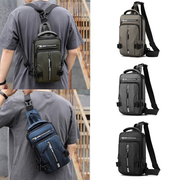 Men Small Cross body Backpack Chest Bag Nylon Rucksack with USB ...