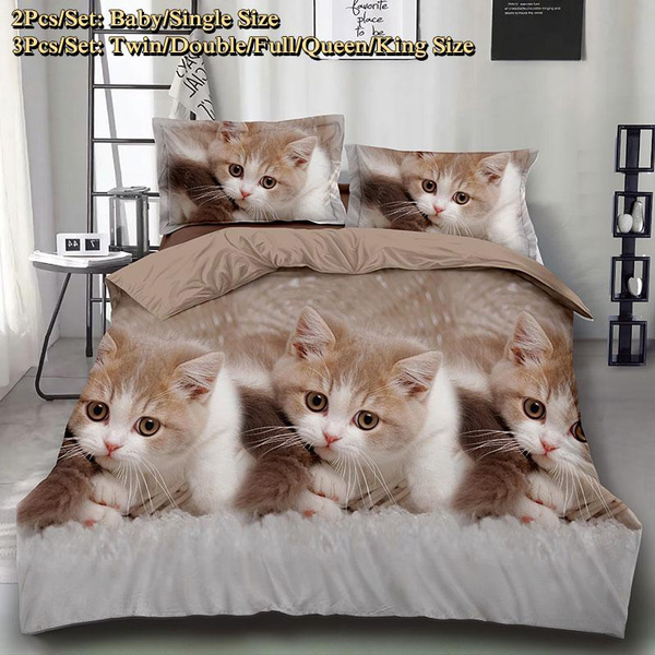 New 3D Cat Print Bedding Decoration Set 2/3pcs Baby/Single/Twin/Double ...