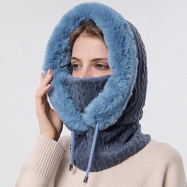 Knitted Balaclava Wind-Resistant Winter Face Cover with Fluffy Brim ...