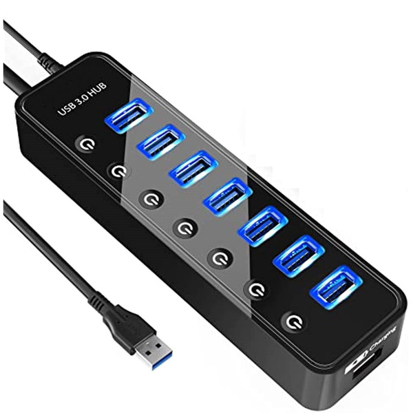 USB Hub 3.0 Powered, 7 Ports USB Data Hub Splitter with One Smart ...