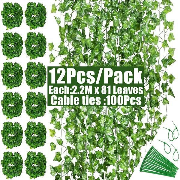 12Pack Artificial Ivy Garland Fake Leaf Plants Vine Hanging Garland ...