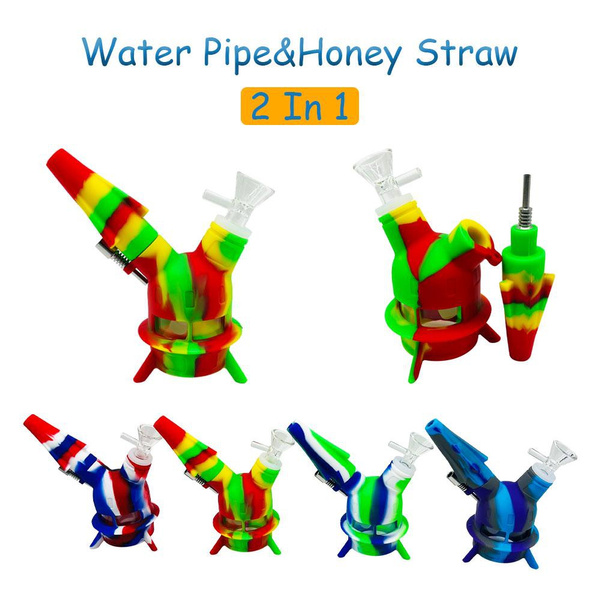 Water Pipes Honey Straw 2 In 1 Dab Rig Bubbler 5.7'' Silicone Glass ...