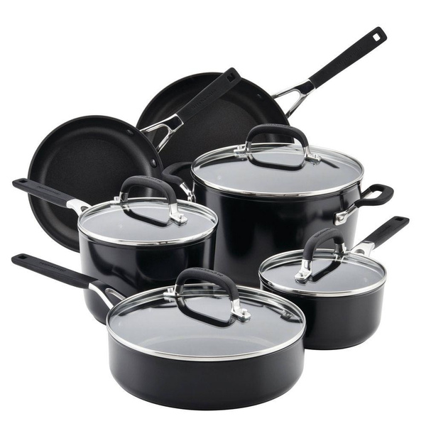 Open Box KitchenAid 10pc Hard Anodized Nonstick Cookware Set Black | Wish