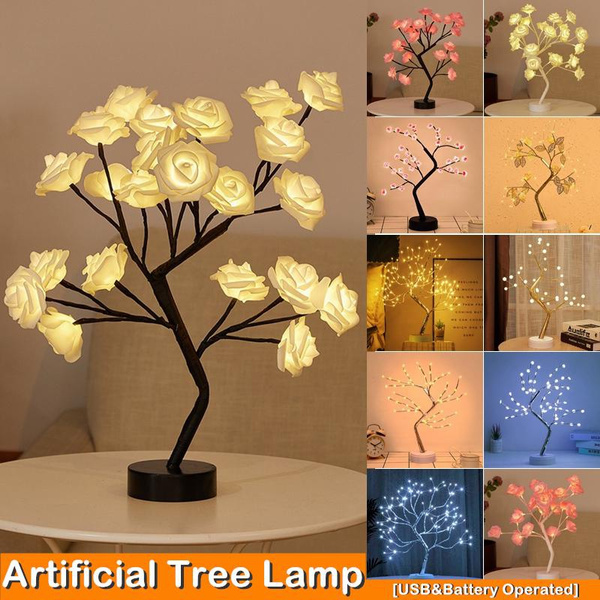 DIY Artificial Rose Flower Tree Lamp Battery&USB Operated LED Tabletop ...