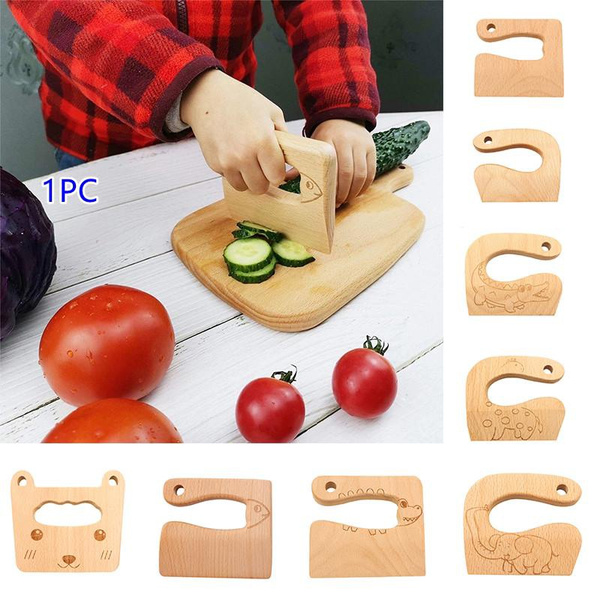 Safe Kitchen Cutting Toy Kids Wooden Cooking Cutter Animal Shaped ...