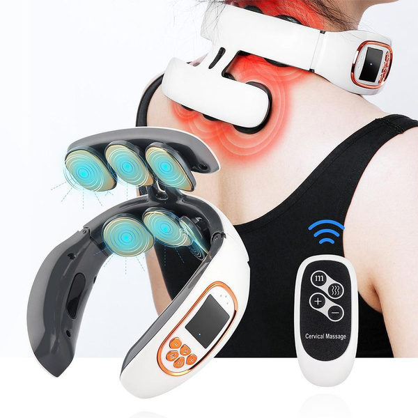 6 Heads Smart Electric Neck Back Pulse Massager EMS TENS Wireless Heat ...