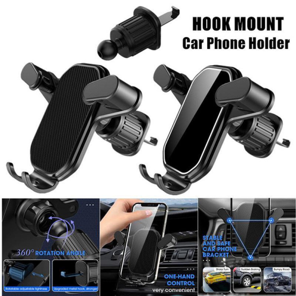 New Universal Car Phone Holder 360° Rotary Firmly Hook Mount Stand ...