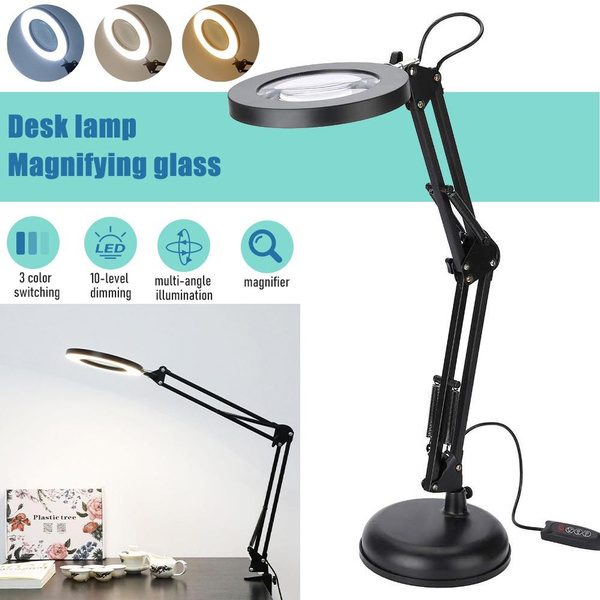 10X Desk Table Clamp Mount Magnifier Lamp Light Magnifying Glass Lens ...