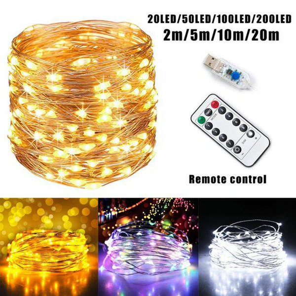 USB Plug In 50/100/200 LED Micro Copper Wire String Lights Party Fairy ...