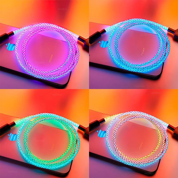 20W MAX RGB Super Fast Charging Cable Cool Colorful Streamer Glowing ...