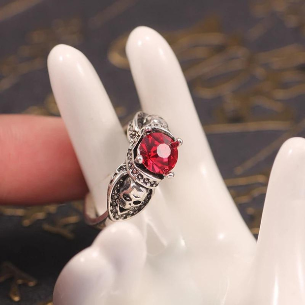 Punk Style Wind Skull Red Rhinestone Ring Rock Boy Domineering Trend ...