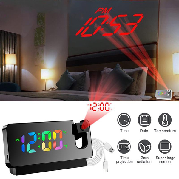 NEW Rainbow Color Rechargeable Digital Projection Alarm Clock 180 ...
