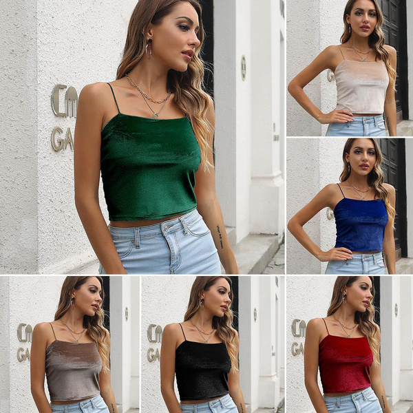 Fashion Sexy Spaghetti Straps Tank Top Velvet Short Crop Top 6 Colors ...