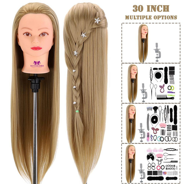 30" Long Hair Hairdressing Training Head With Table Stand Cosmetology ...