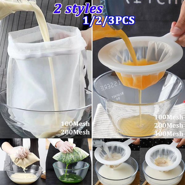 1/2/3Pcs Nylon Food Strainer Bag 100 200 400 Mesh Soy Milk Filter Fruit ...