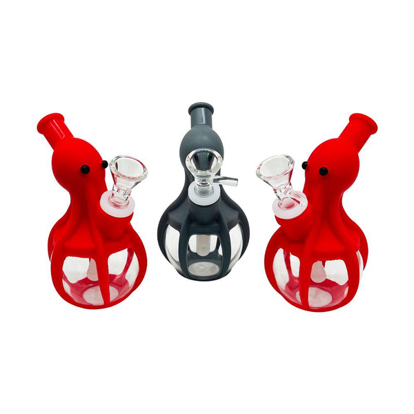 5.7'' Dab Rigs Water Pipe Squid Shape Silicone Glass Combined Smoking ... 5.7'' Dab Rigs Water Pipe Squid Shape Silicone Glass Combined Smoking ...