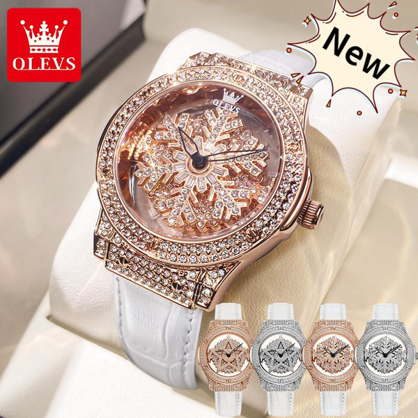 OLEVS Ladies Watches Flash Diamonds Snowflake Quartz Watch for Women ...