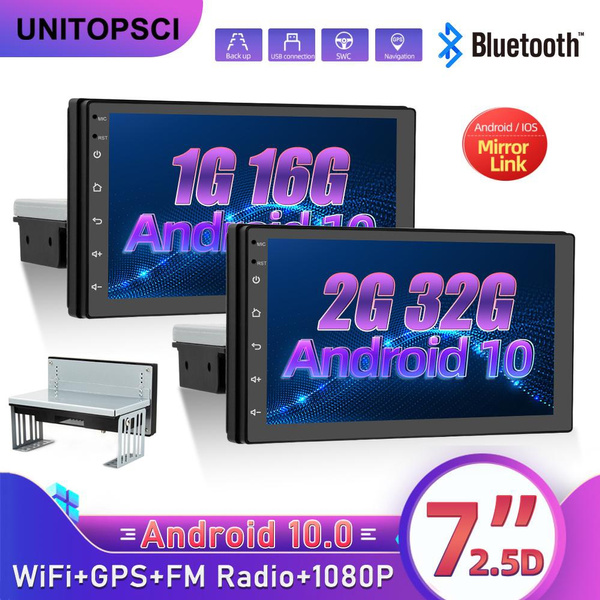 UNITOPSCI Android 10.0 Autoradio GPS Car Stereo Radio 1din 7'' 2.5D ...