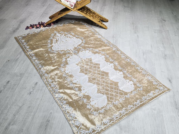 Verna Embroidered Velvet Prayer Rug 65x125 cm Cappucino | Wish