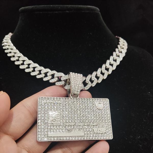Hip Hop Cuban Chains Bank Card Shape Pendants Necklace for Men and ...