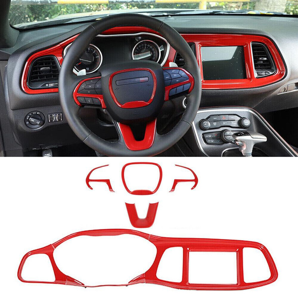 Red Center Console Steering Wheel + Dashboard Panel Decor Cover Trim ...