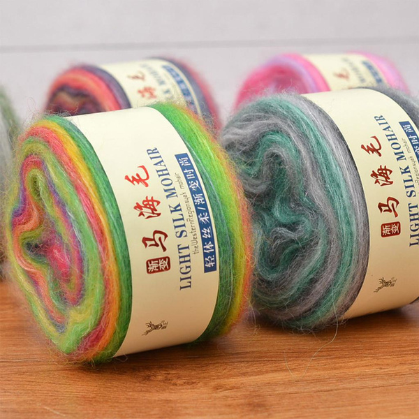 1 Roll Gradient Color Knitting Thread Mohair Fibre Wool Knitting Yarn ...