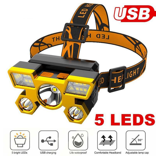 4 Modes Adjustable Angle Headlight,5 LEDs Headlamp Flashlight,Ultra ...