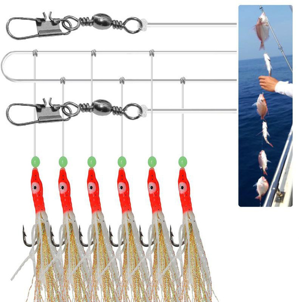 Sea Fishing String Hook Set Fishing Lure 6 Hooks Luminous Bait Finished ...