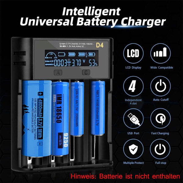 2/4 Slots LCD Battery Charger USB Charger for 18650 21700 26650 Lithium ...