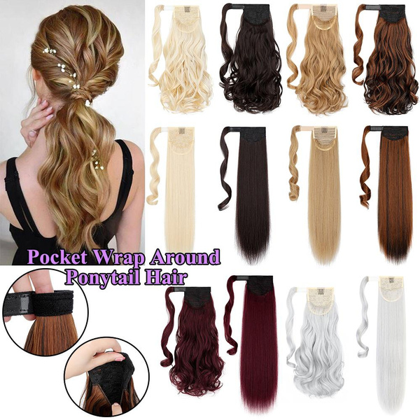 1pc Unique Pocket Design 18" 22" Wavy Straight Ponytail Extensions in ...