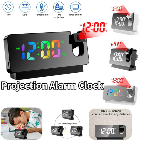 USB Rainbow Color LED Digital Alarm Clock Projection Clock Ceiling ...