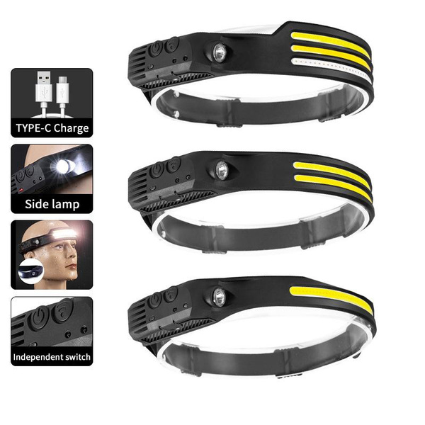 Induction COB Headlight Outdoor Riding Light USB Charging Night Running ...