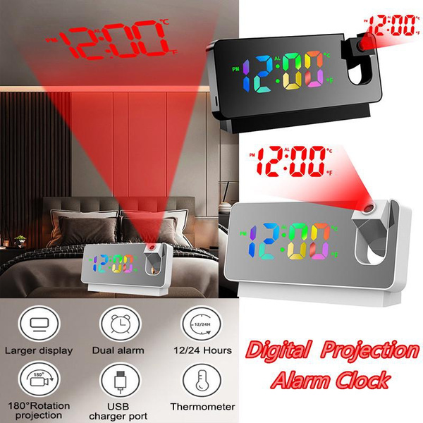 NEW Rainbow Color Projection Alarm Clock For Bedroom Ceiling LED ...