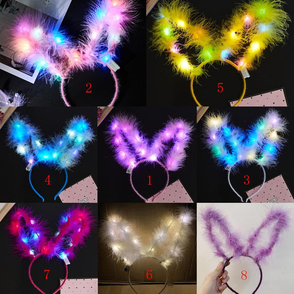 Bunny Costume Headband Light Up Rabbit Ears 5.9" Long Ear with 14 LED ...