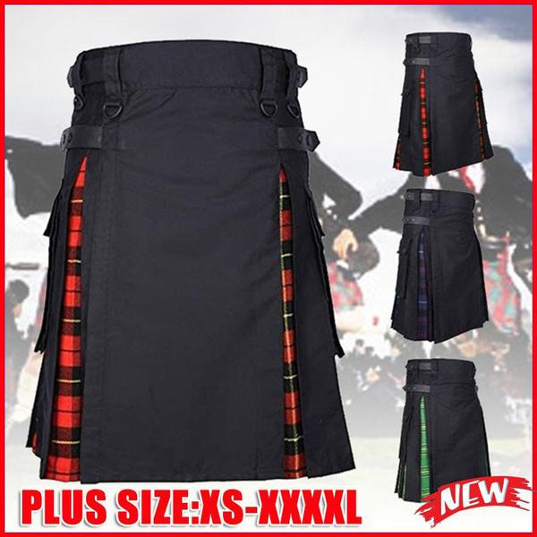 New Fashion Men's Medieval Style Warrior Kilt Patchwork Pleated Tartan ...